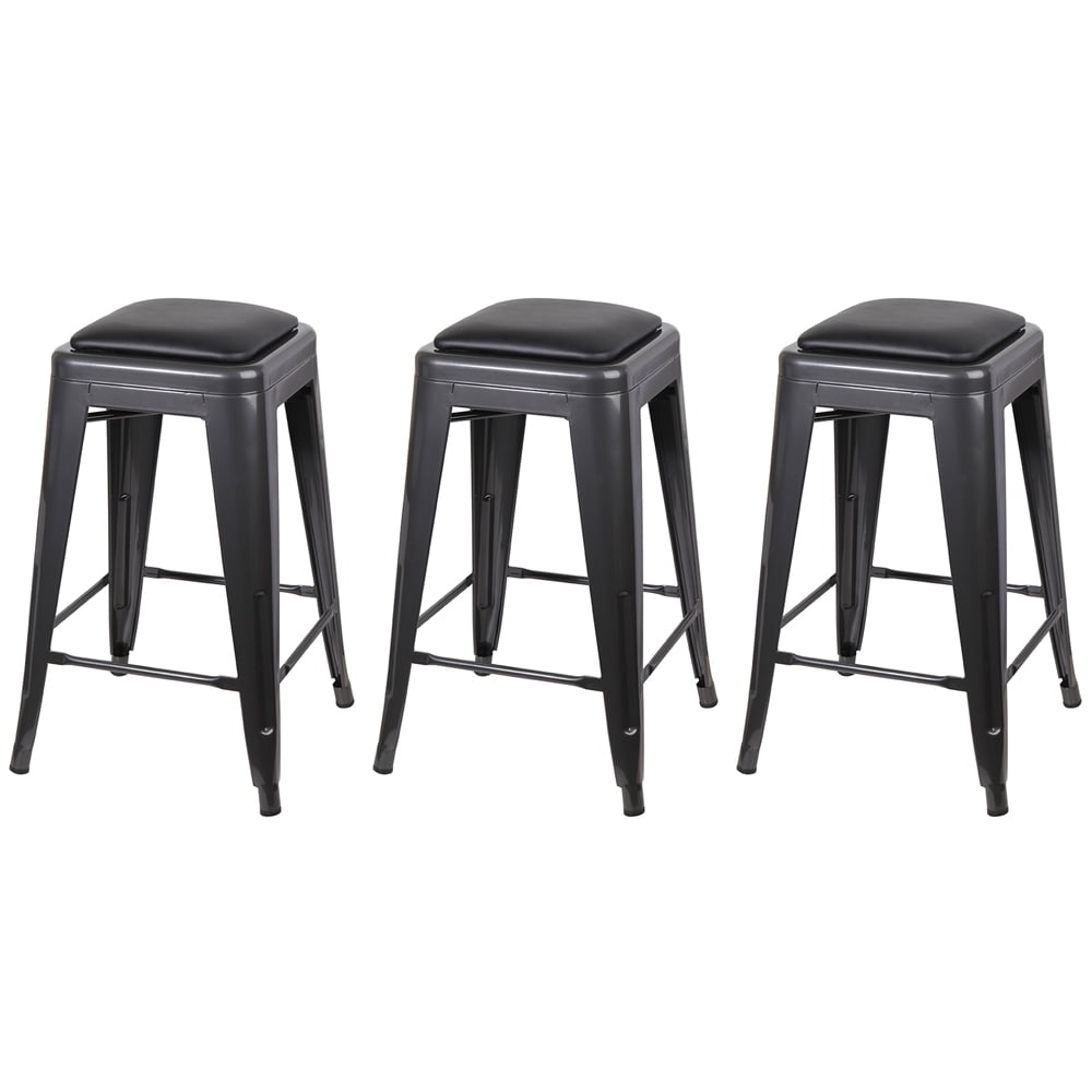 Leejay 24 inch Gun Gray Backless Metal Stool with Vegan Leather Seat ...
