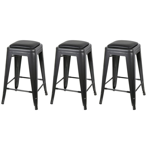 Leejay 24 inch Gun Gray Backless Metal Stool with Vegan Leather Seat ...