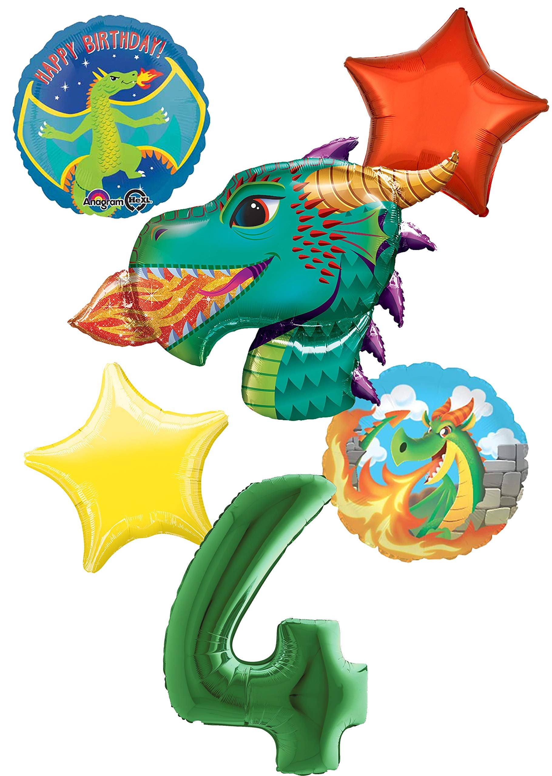 Fire Breathing Dragon Party Supplies 4th Birthday Balloon Bouquet ...