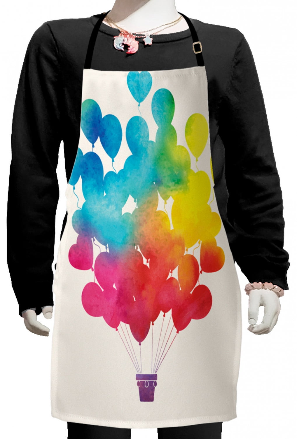 Watercolor Kids Apron, Hot Air Balloon Rainbow Colors Heart Shapes ...