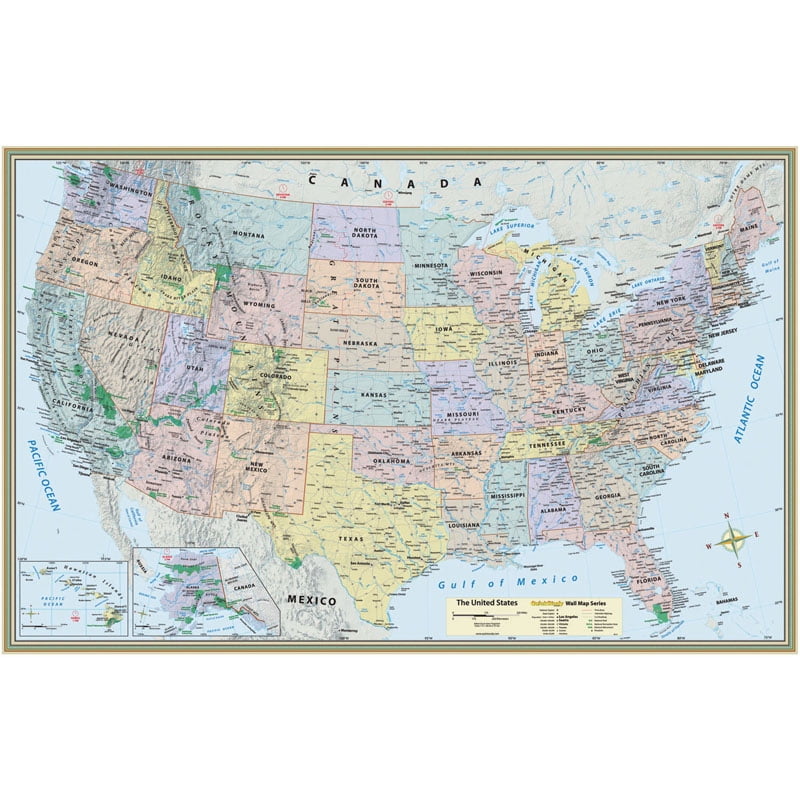 U.S. Map Laminated Poster, 50" x 32" | Bundle of 2 Each - Walmart.com