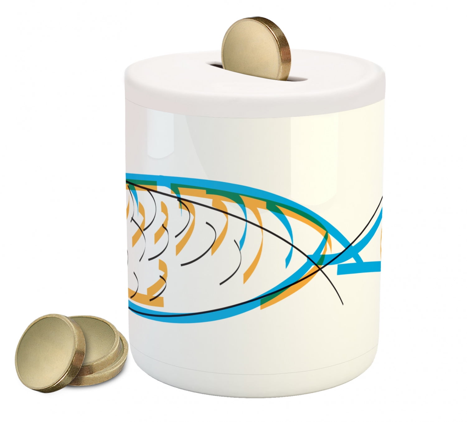 Fish Piggy Bank, Maritime Image Contour Drawing Aquarium Animal Vibrant ...