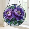 Blooming Purple Peony Stained Glass Round Window Suncatcher, Floral ...
