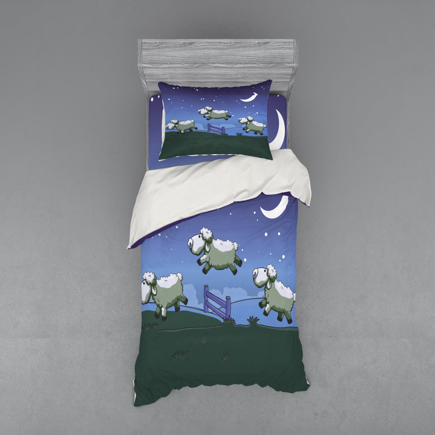 Cartoon Duvet Cover Set, Counting Sheep to Sleep Fluffy Farm Animals ...