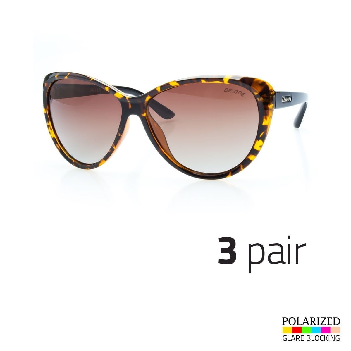 3 Pair Brown Cat Eye Polarized Sunglasses Retro Classic Vintage Design