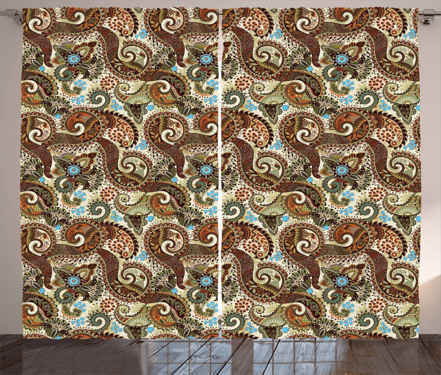 Paisley Curtains 2 Panels Set, Persian Teardrop with a Curved Tip Motif ...