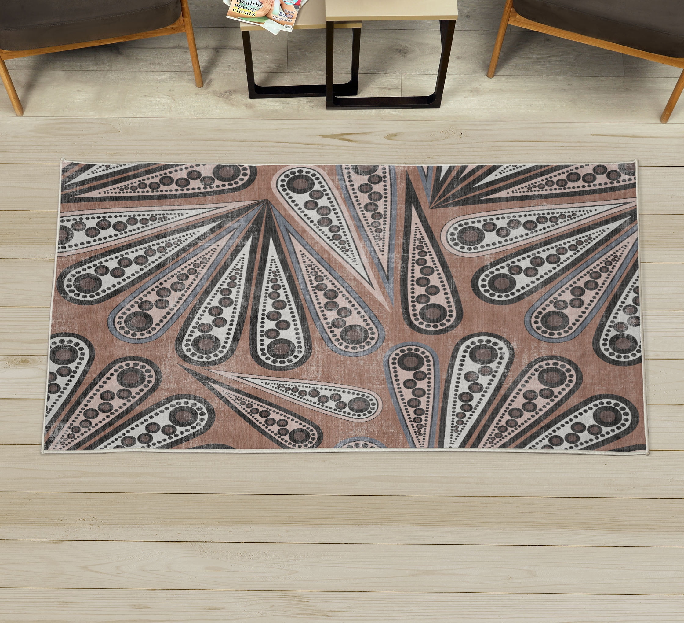 Abstract Decorative Rug, Contemporary Shapes Polka Dots Geometric Curvy ...