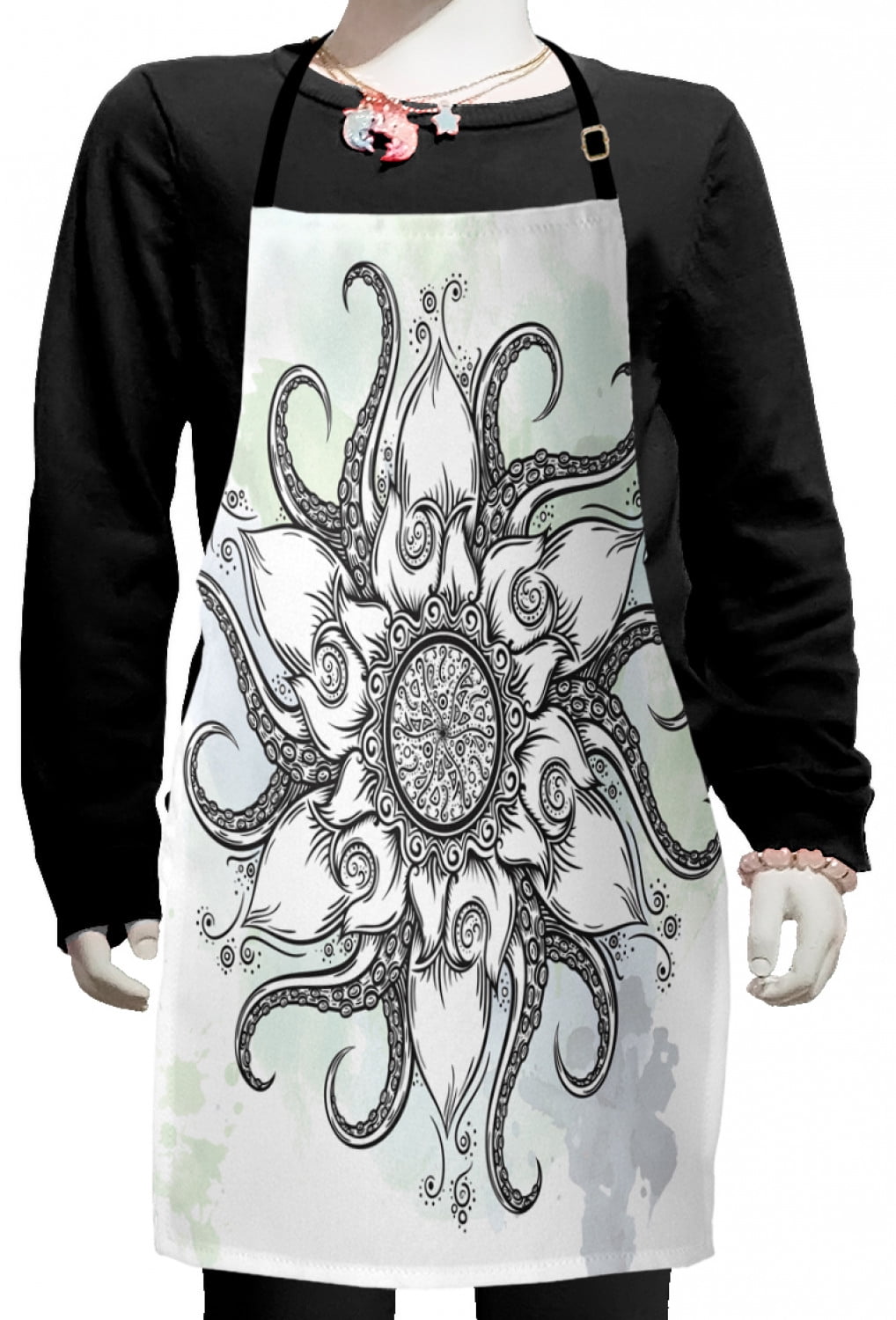 Octopus Kids Apron, Trippy Nautical Mandala Abstract Artwork with ...