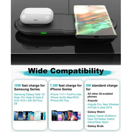 Wireless Charger Duo Pad, Dual Qi 10W Fast Charging Dock Station ...