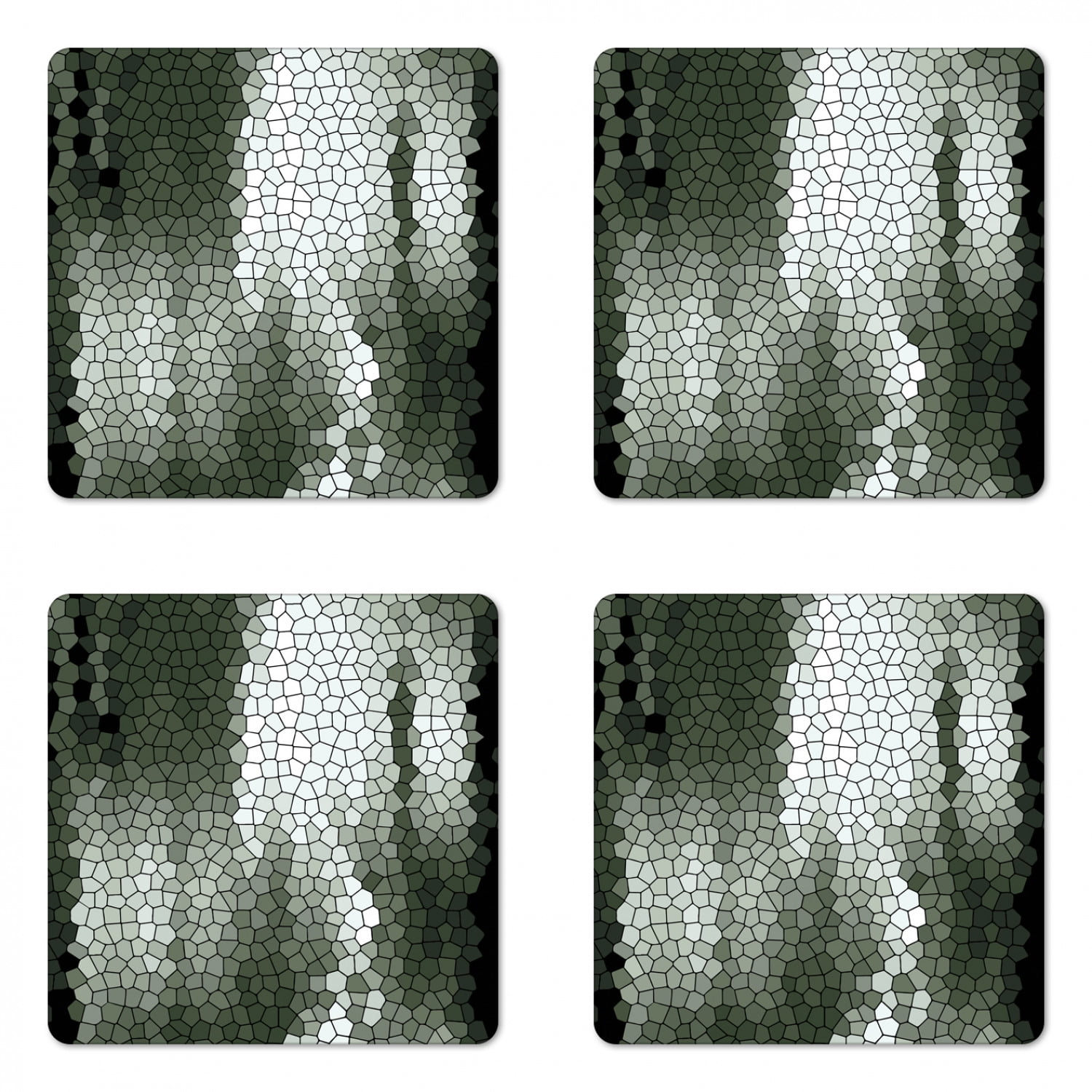 Abstract Coaster Set of 4, Mosaic Pattern Green and White Tones ...