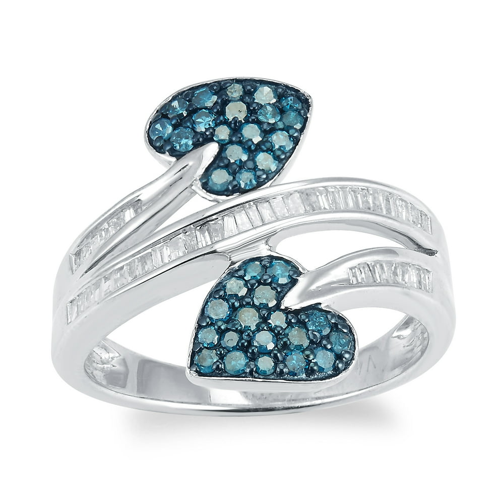 V3 Jewelry - Sterling Silver 0.75 CTTW Blue and White Diamond Double ...