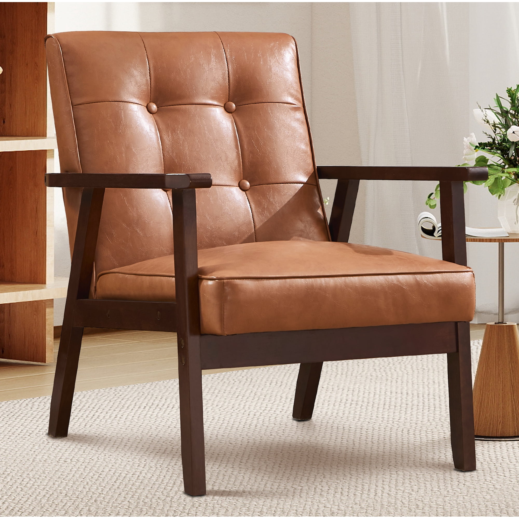 Click here for Bonzy Home Leather Accent Chair  Mid Century Moder... prices