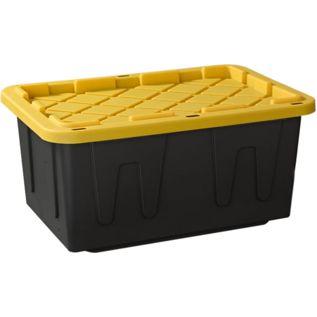 Homz Durabilt 27 Gal. Plastic Storage Tote, Black/Yellow (Set of 4 ...