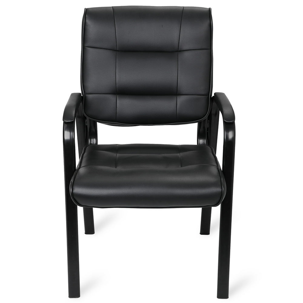 Classic Black Leather Home Office Chair - Metal Steel Frame, Soft ...