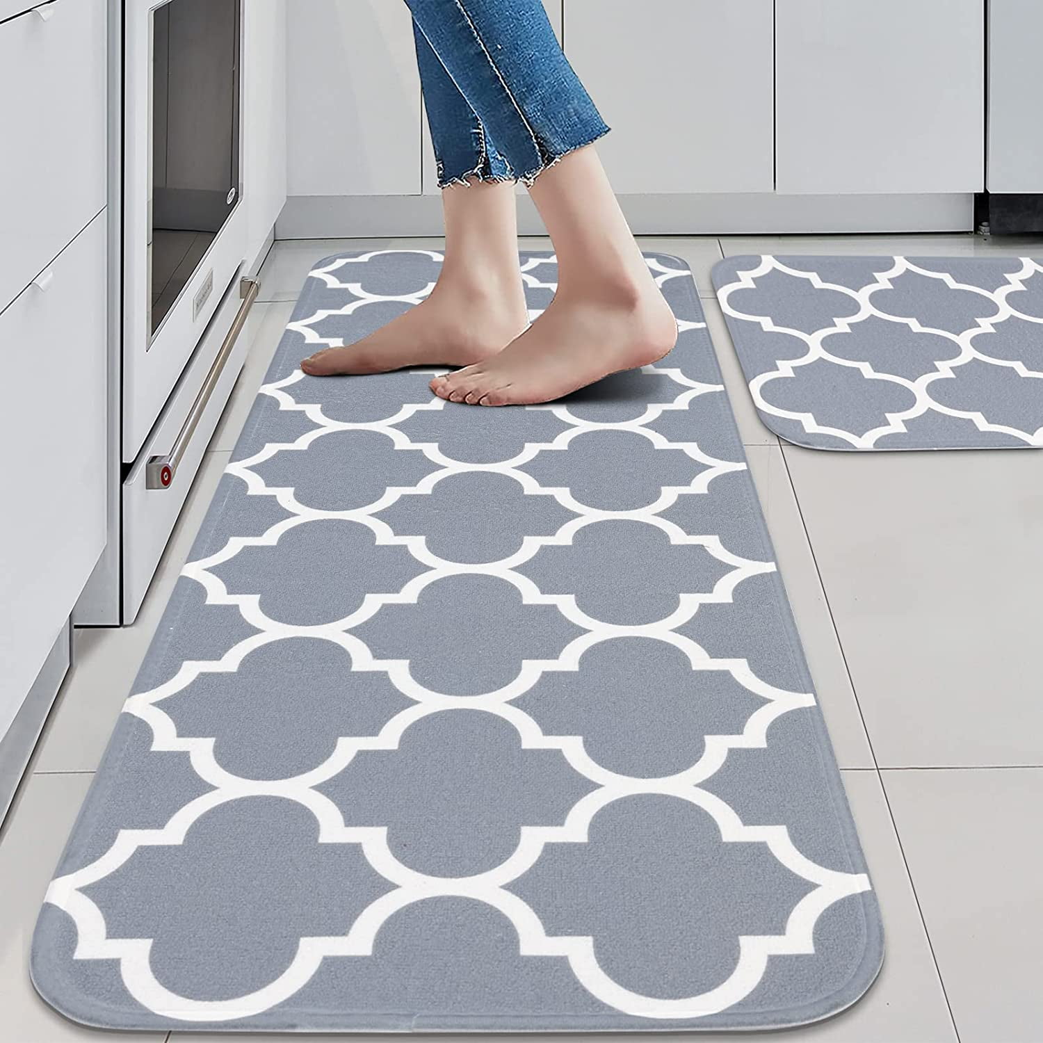 Kitchen Rugs and Mats Set of 2, Grey Washable Kitchen Rugs Non Slip ...