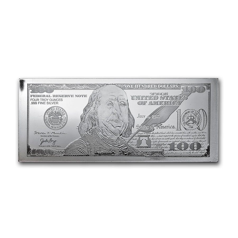 4 oz Silver Bar - 2020 $100 Bill (w/Box & COA) - Walmart.com