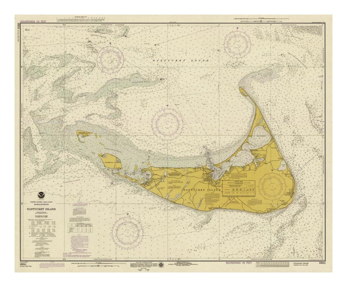 Global Gallery's 'Nautical Chart - Nantucket Island ca. 1975 - Sepia ...