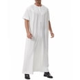 FRSASU Mens Kaftan Thobe V-Neck Half Sleeve Muslim Robe Dubai Long Gown ...