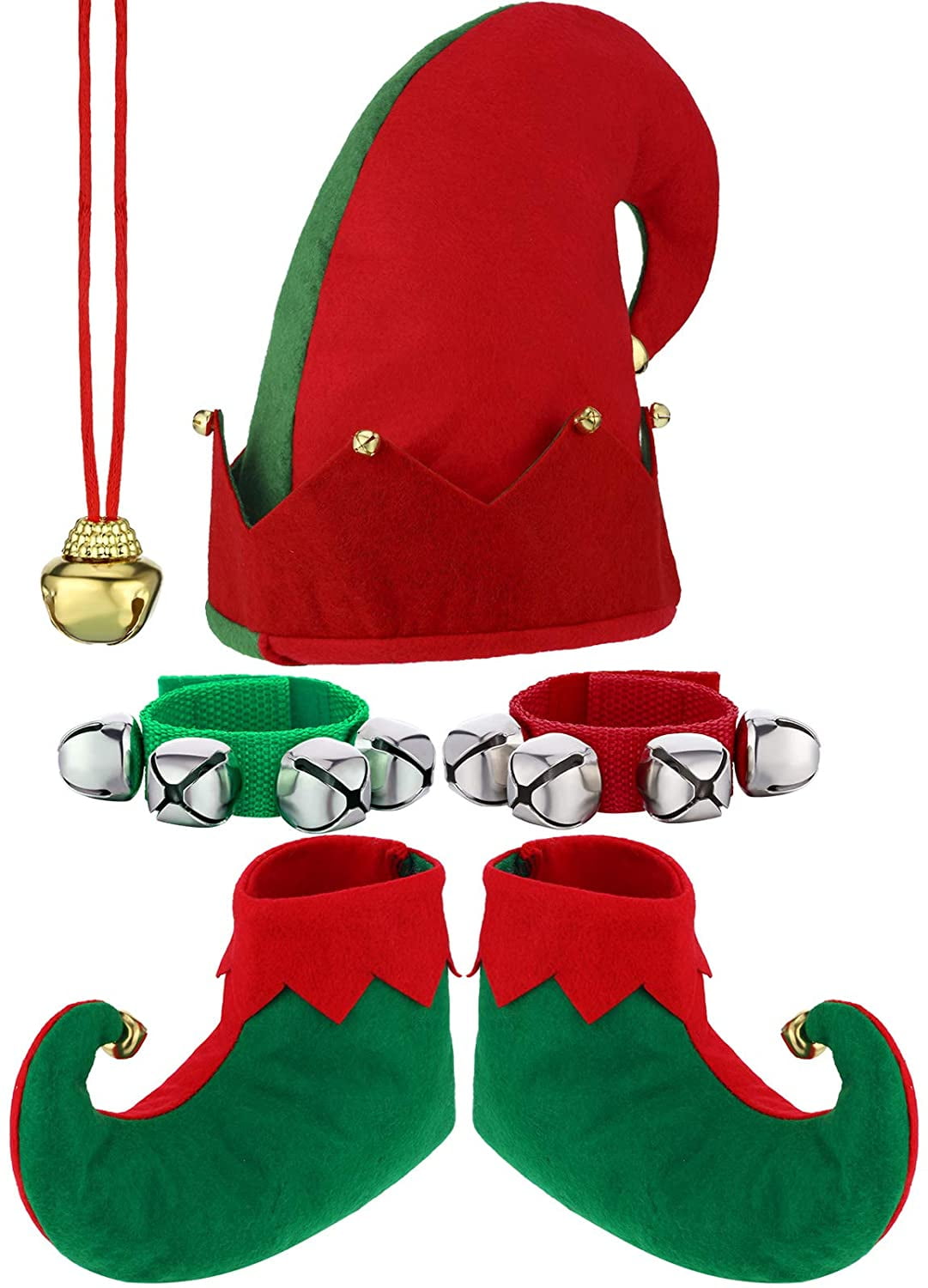 QWZNDZGR 6 Pieces Elf Hat Shoes Covers Set Kids Christmas Costume With qwzndzgr-6-pieces-elf-hat-shoes-covers-set-kids-christmas-costume-with