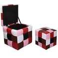 ORE International 16"H Checkered Block Storage Ottoman 1 Seating-Color ...