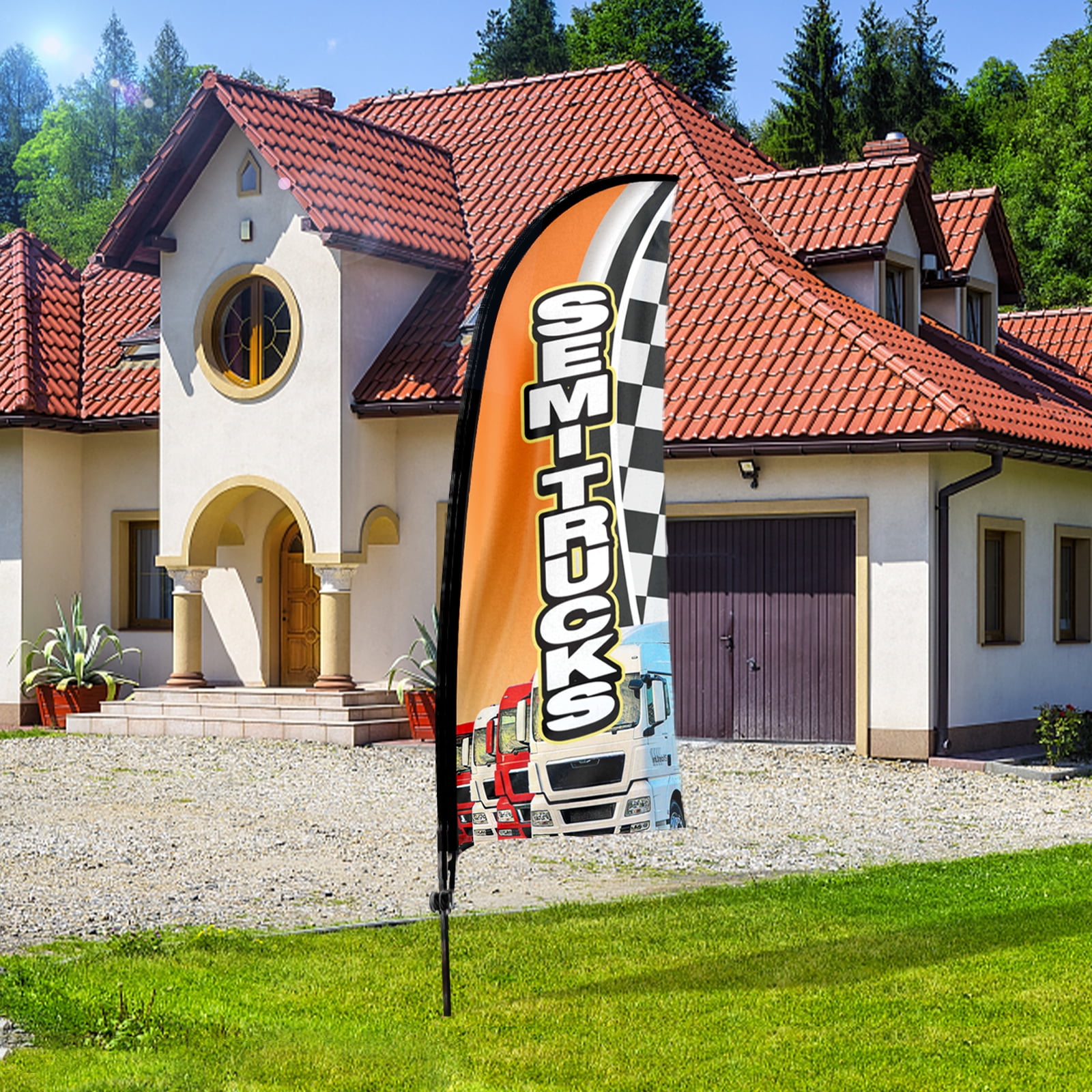 QSUM Truck and Car Shop Themed Feather Flag,7FT Semitrucks Advertising ...