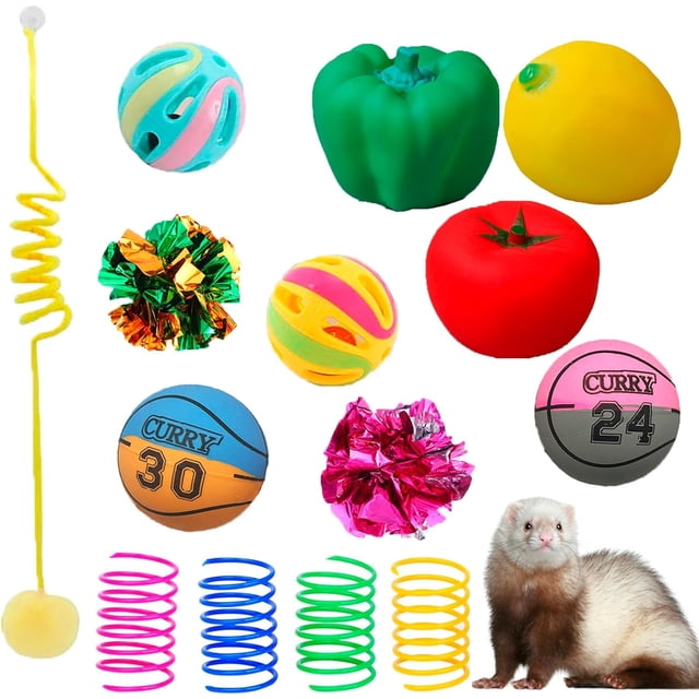 shiyou-14pcs Ferret Squeaky Toys Set Rubber Balls Ferret Teeth Grinding ...
