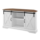 Pemberly Row Rustic Wood Corner TV Stand for TVs up to 52" in Oak/Solid ...