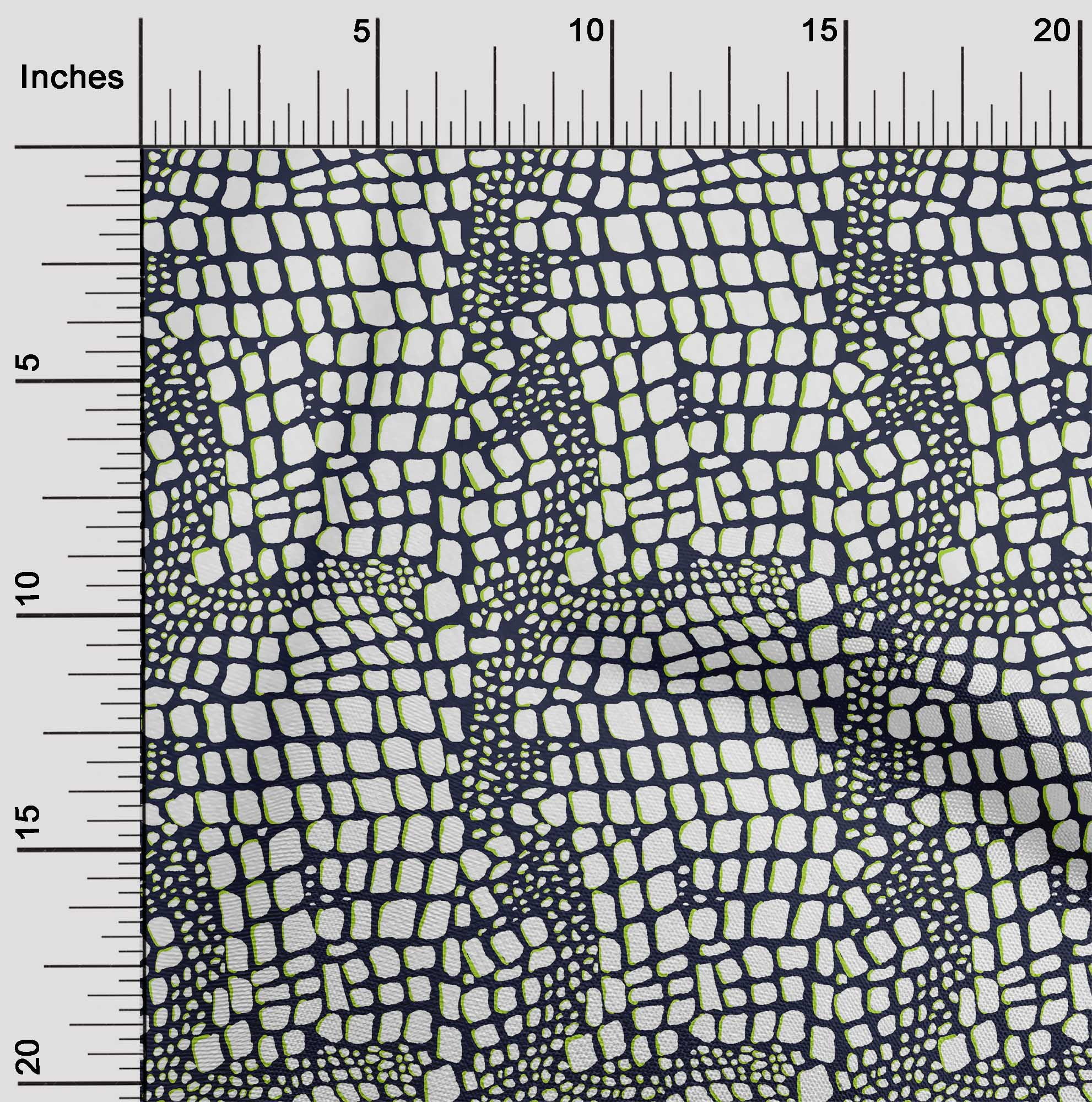 oneOone Cotton Poplin Dark Navy Blue Fabric Snake Animal Skin Sewing ...