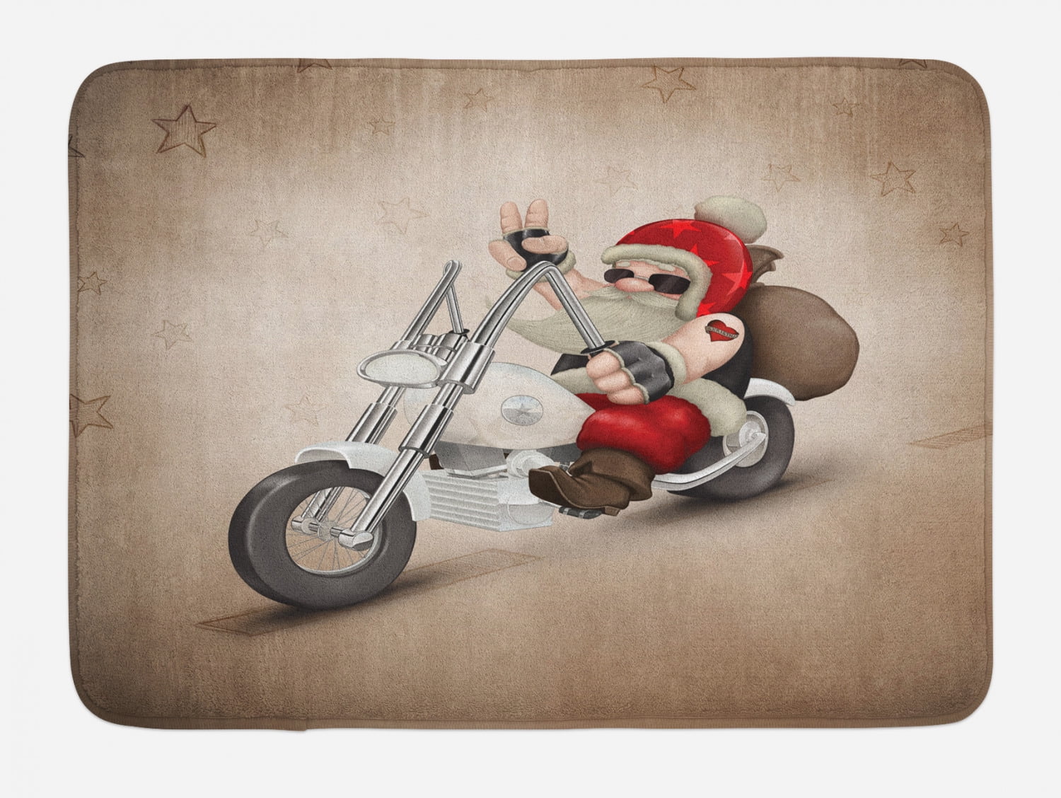 Christmas Bath Mat, Rock Grunge Santa with Heart Tattoo on Motorbike ...