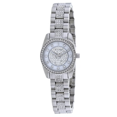 Bulova Women's Wrist Watch, Two Tone Crystal Turn Style, Pearl Dial ...