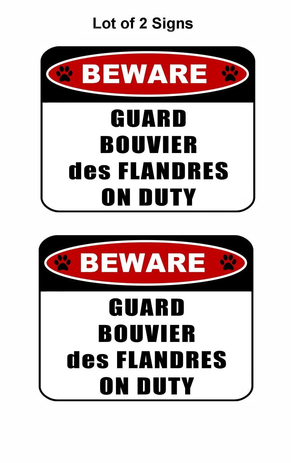 2 count "Beware Guard Bouvier Des Flandres (v2) on Duty" 11.5 inch x 9 ...
