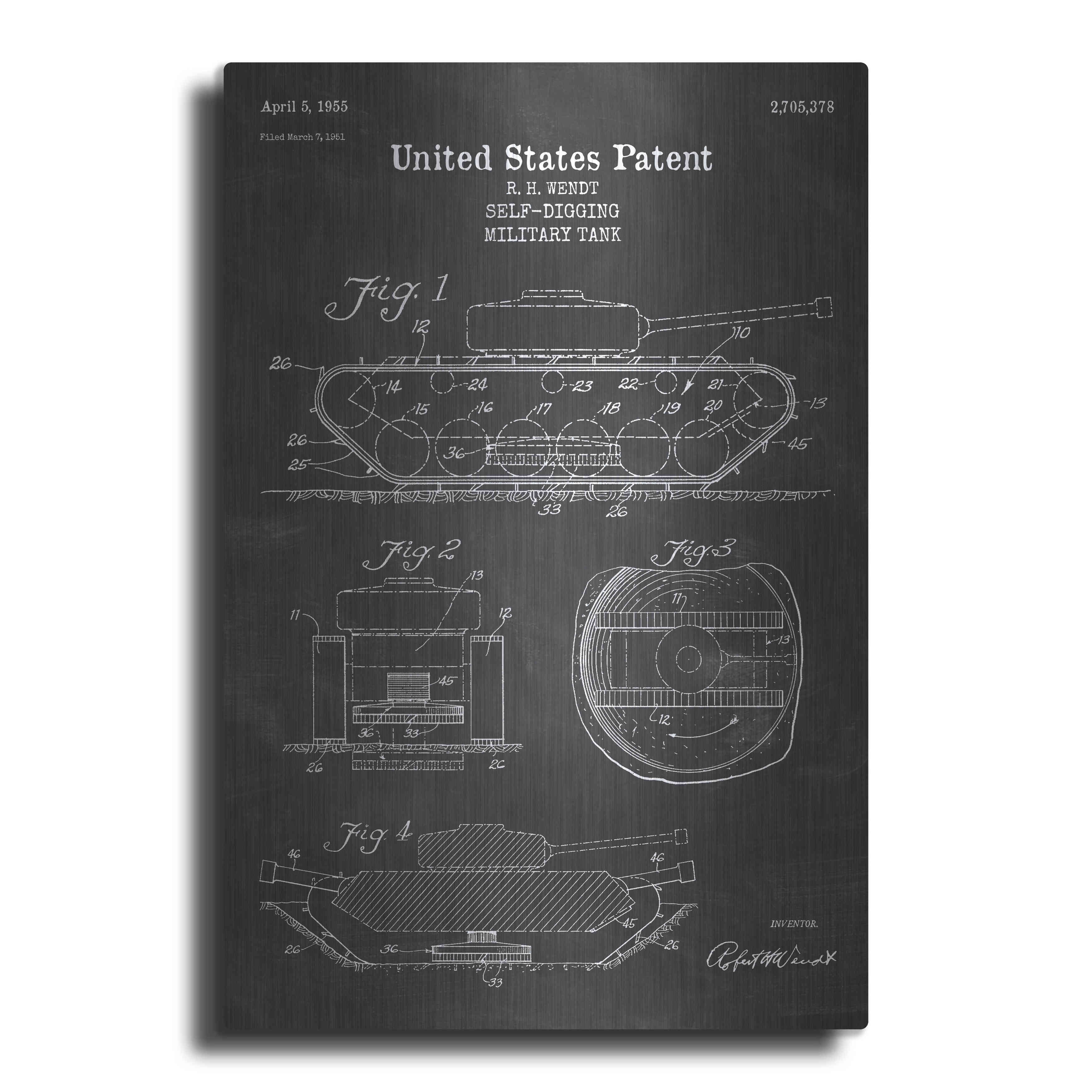 Luxe Metal Art 'Self-Digging Military Tank Blueprint Patent Chalkboard ...