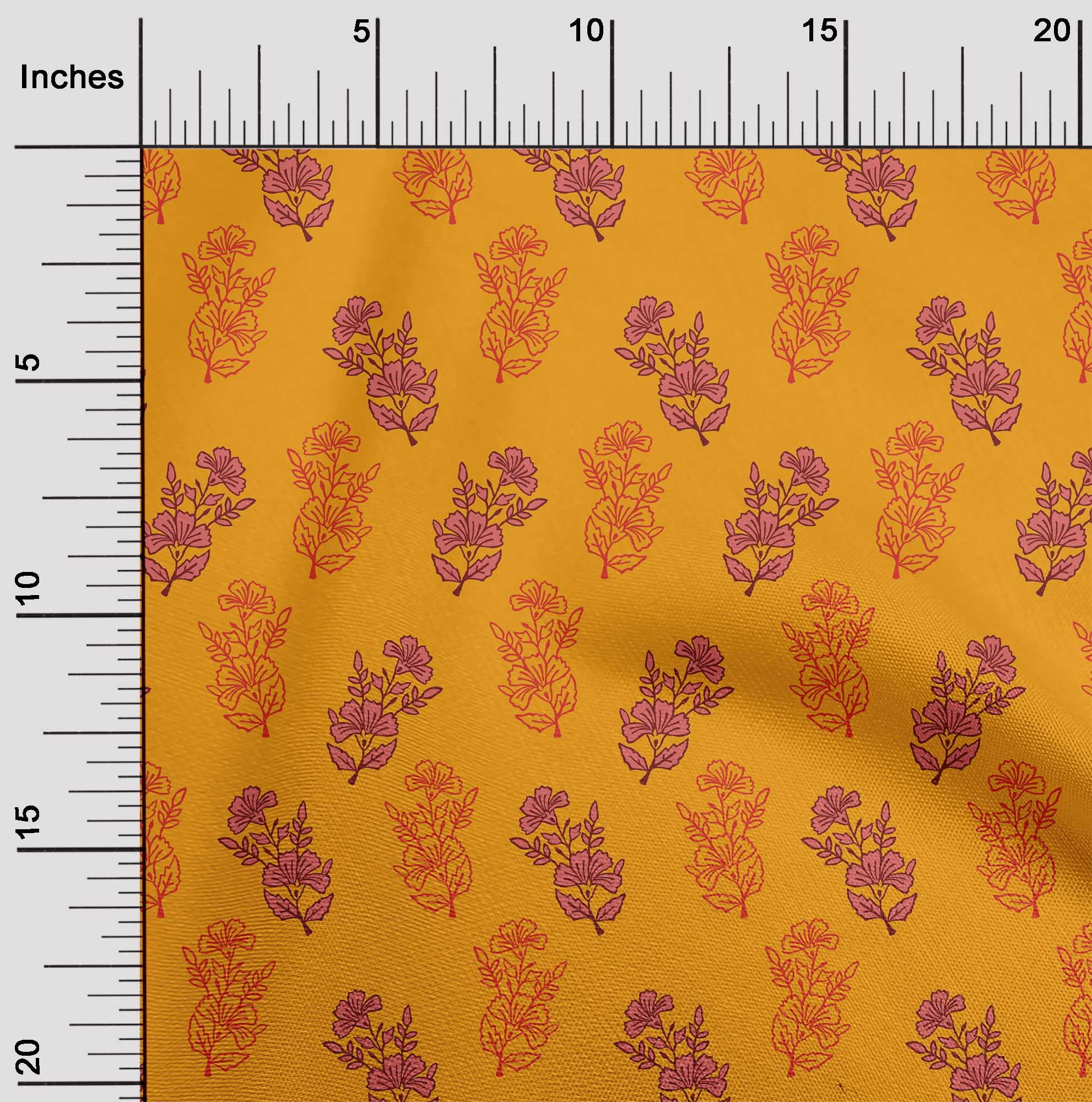 oneOone Cotton Poplin Mustard Yellow Fabric Floral Block Sewing Fabric ...