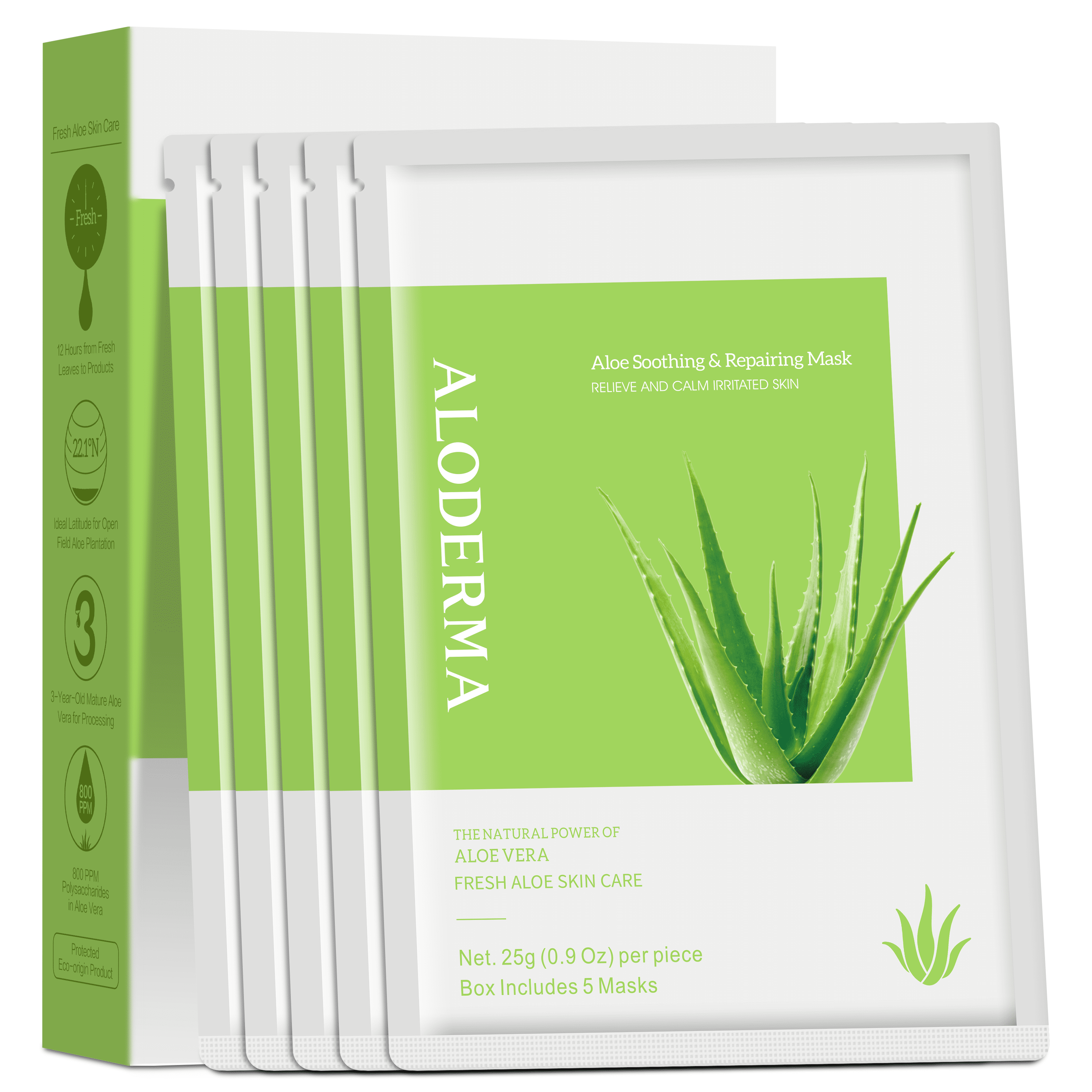 Aloderma Soothing Sheet Masks for Face with 89% Organic Aloe Vera - 5 ...