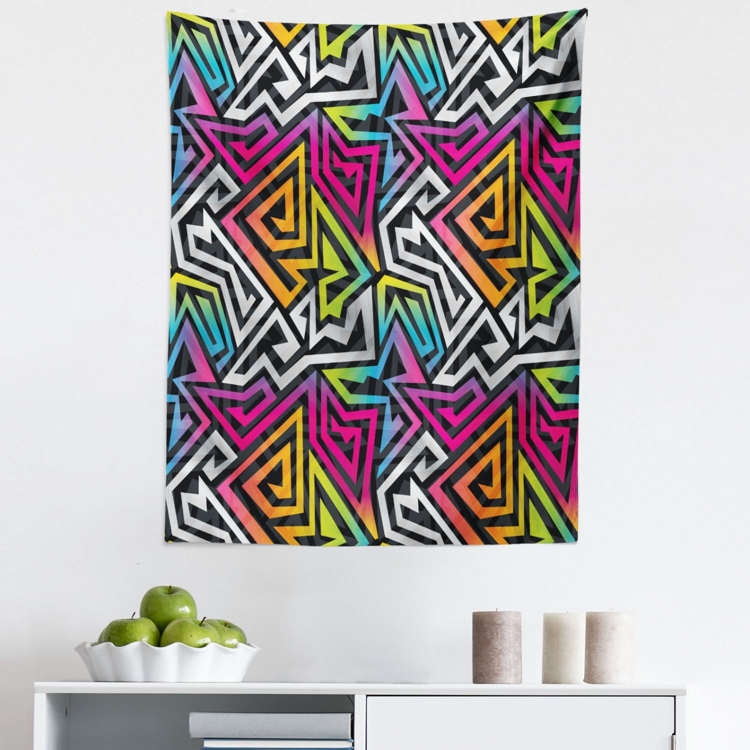 Urban Graffiti Tapestry, Rainbow Colored Labyrinth Bold Lines Shaded ...