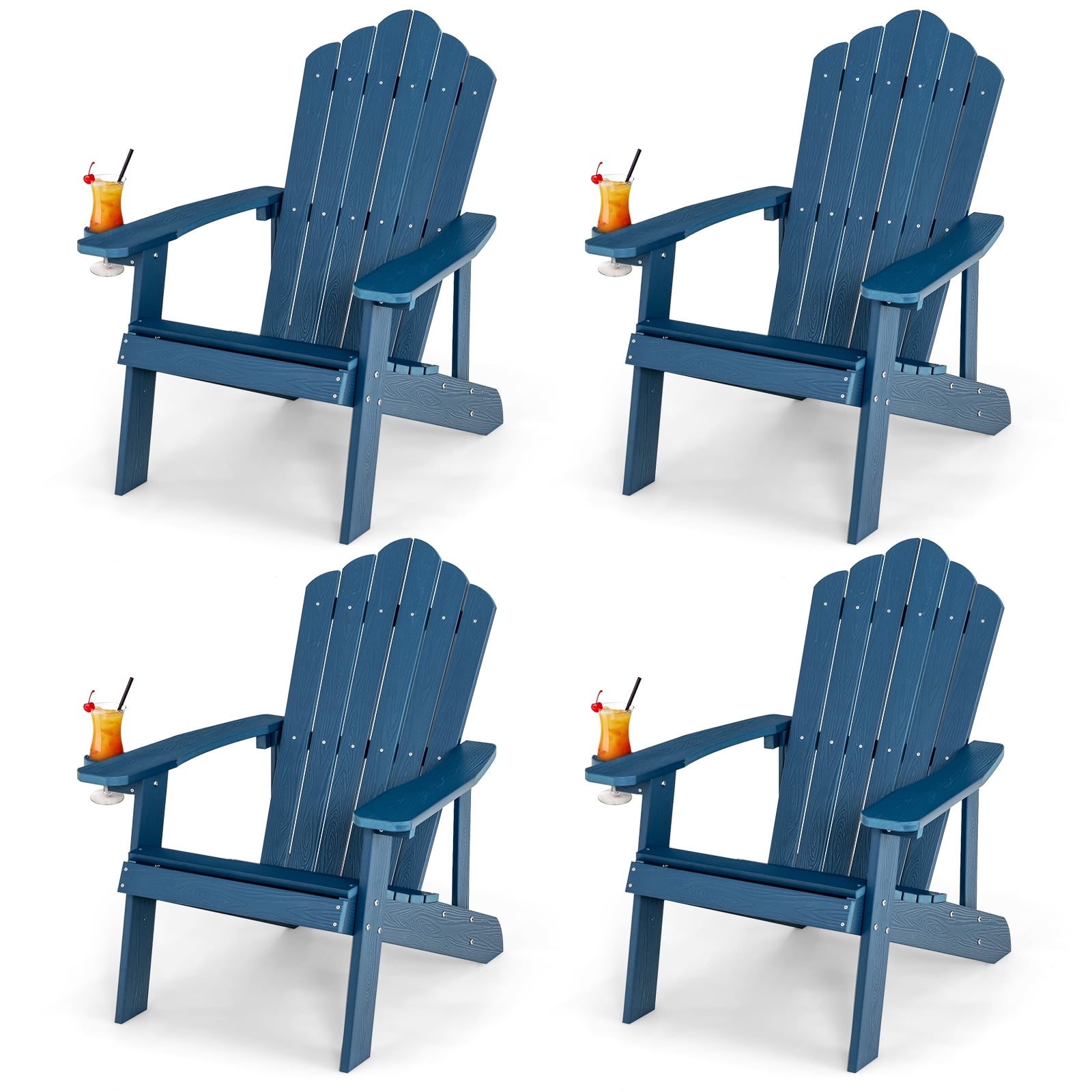 Patiojoy 4pcs Adirondack Chair Hips Adirondack Chair W/Cup Holder Realistic Wood Grain Weather Resistant Outdoor Chair For 380 Lbs Weight Capacity Nav