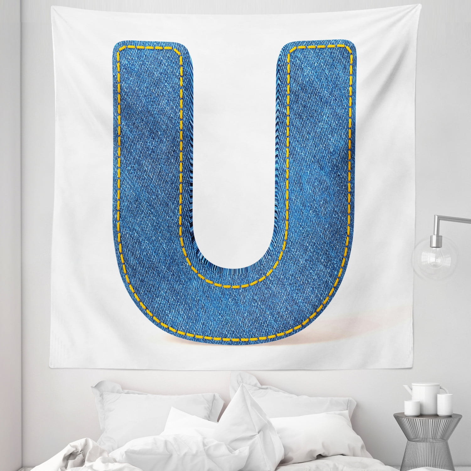 Letter U Tapestry, Denim Letter Alphabet Design with Realistic Looking ...