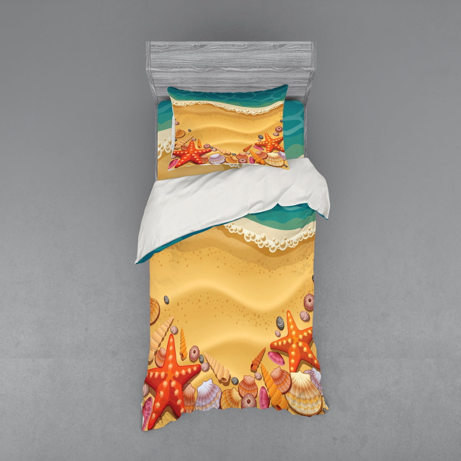 Seashells Duvet Cover Set, Seashells on the Beach Style Coastal Fun ...