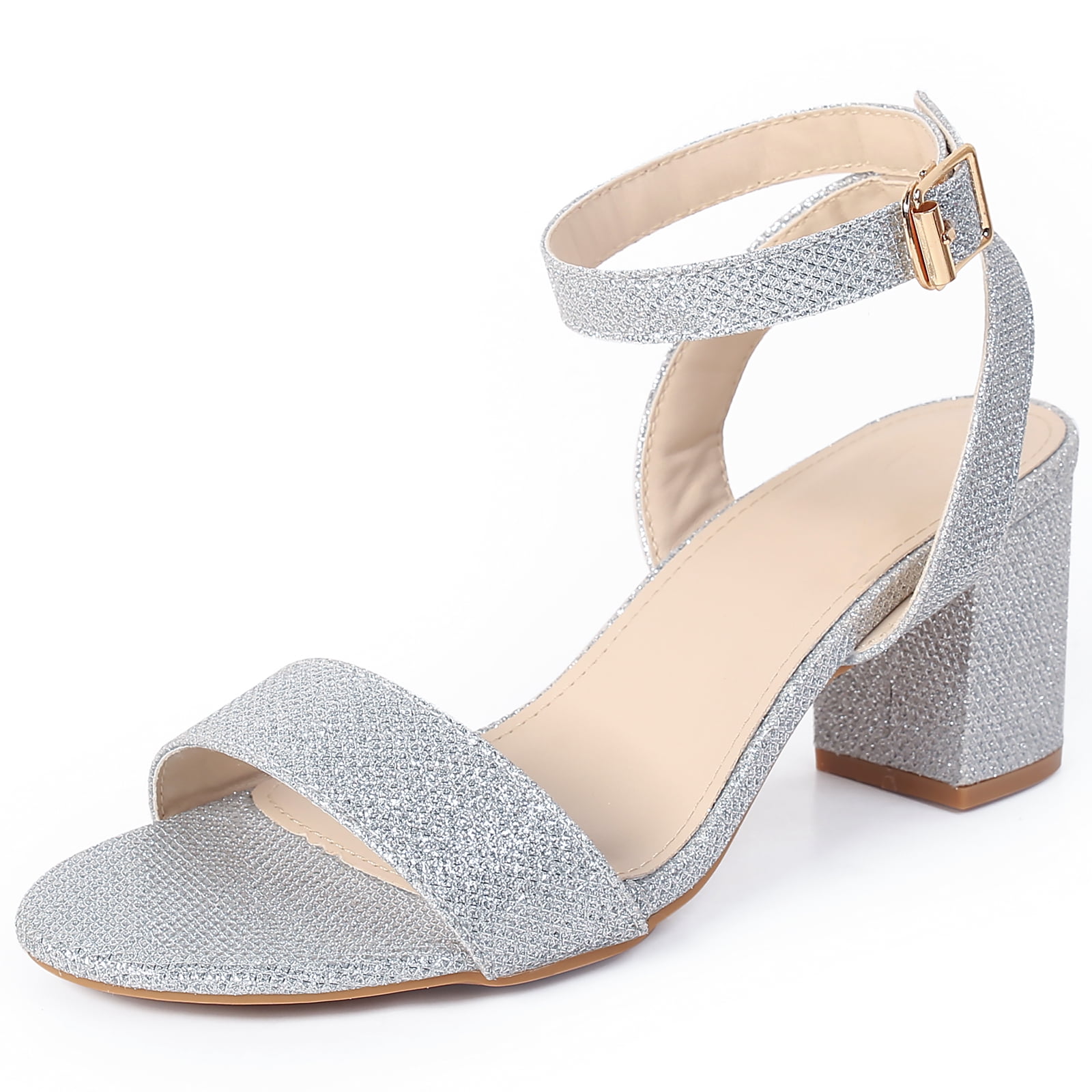 DADAWEN Women's Open Toe Low Chunky Heels Sandals Ankle Strap Block ...