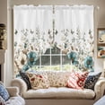 Art Botanical Swag Kitchen Curtain Valances, Teal Beige Floral Blue ...