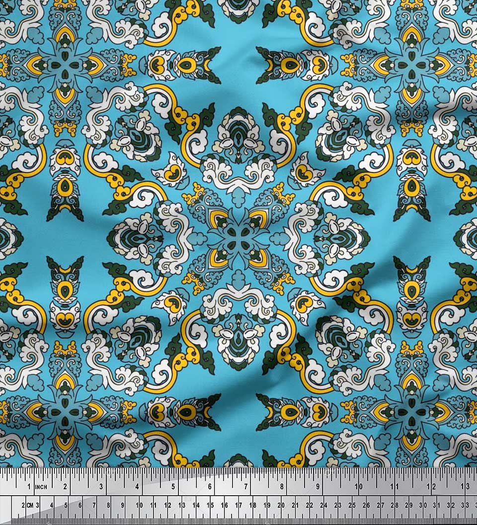 Soimoi Velvet Fabric Tiles Moroccan Print Fabric by The Yard 58 Inch ...