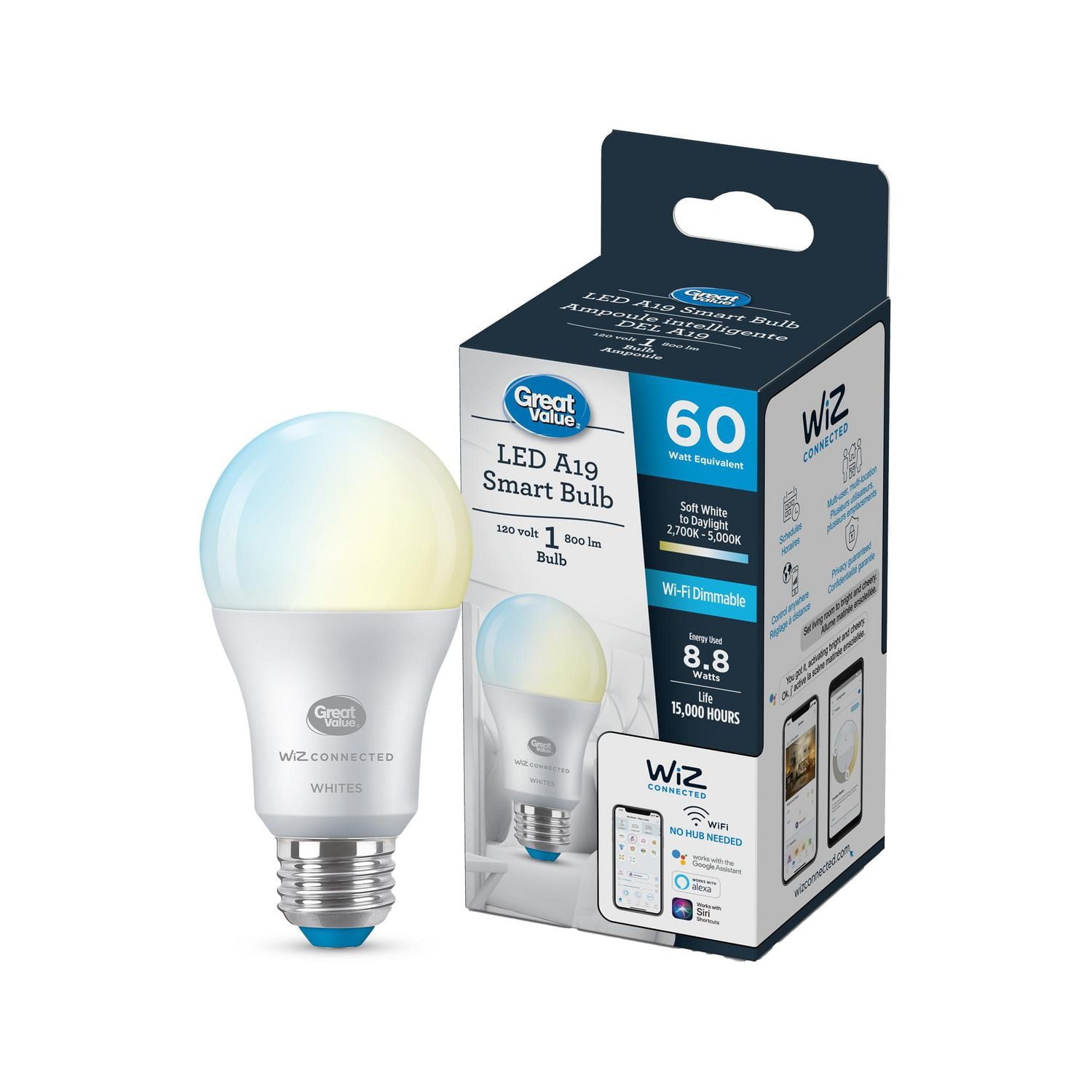 Click here for Great Value Wiz Tunable White A19 Wifi Bulb prices