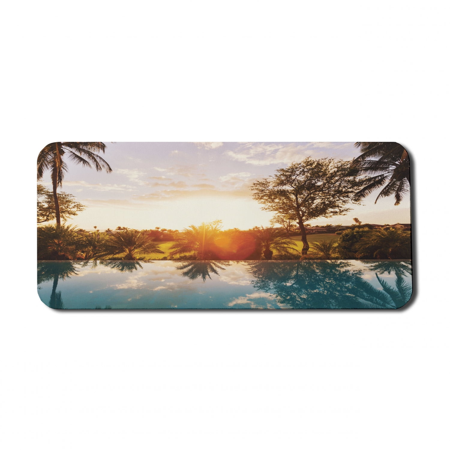 Hawaiian Computer Mouse Pad, Home with Swimming Pool at Sunset Tropics ...