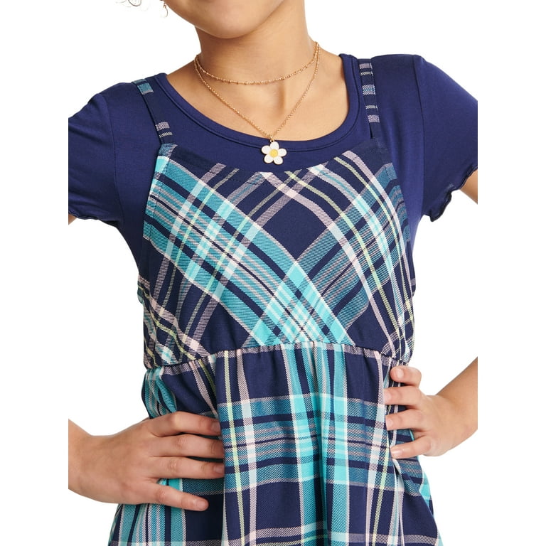 Justice For Girls Dresses Justice Girls 2Fer Babydoll Plaid Dress,