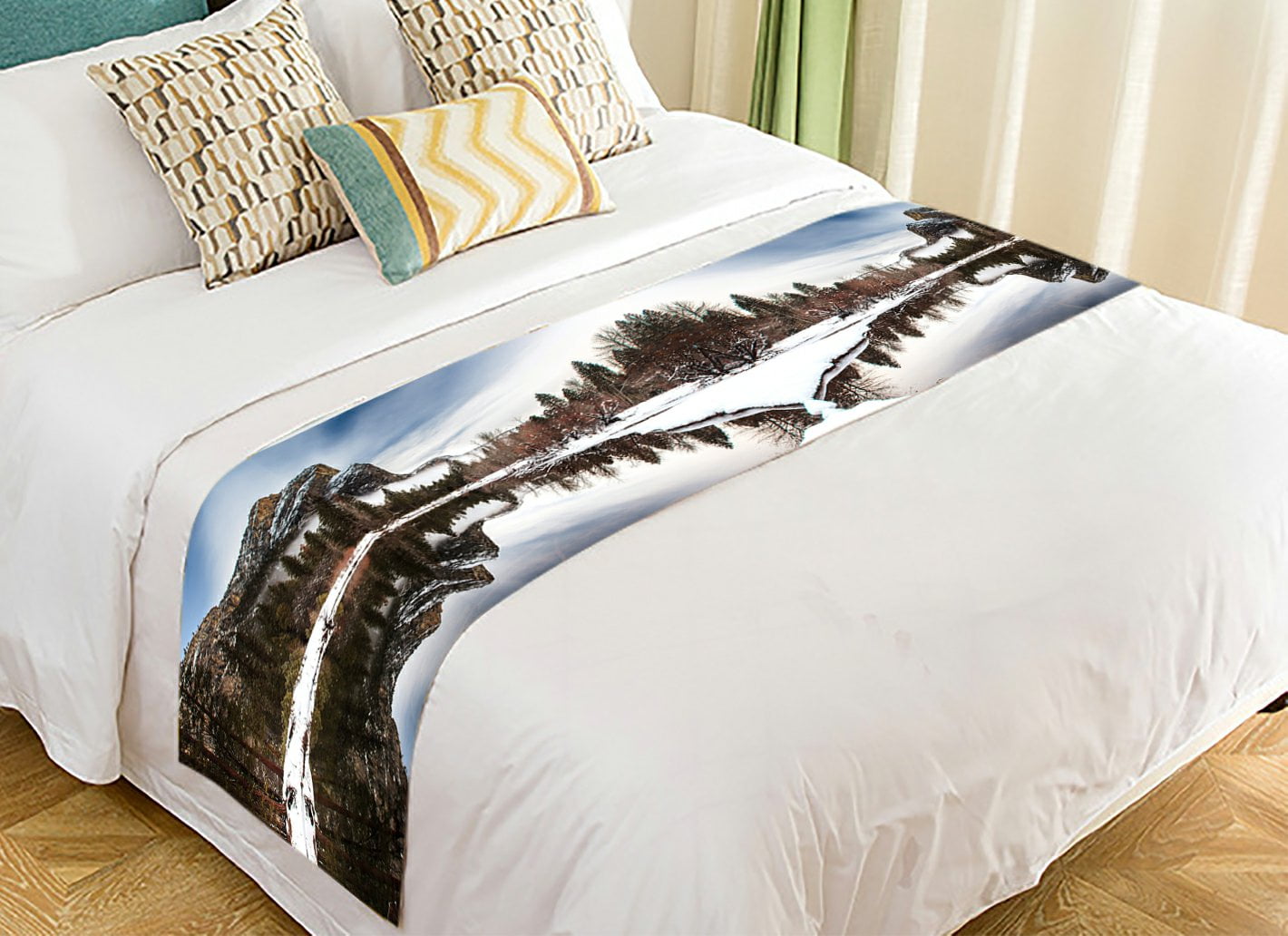 GCKG Mountain Lake Trees Bed Runner, Yosemite National Park Scenery ...