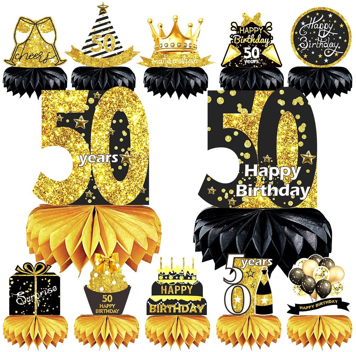 12 Pieces 50th Birthday Decorations Honeycomb Centerpieces Streamers ...
