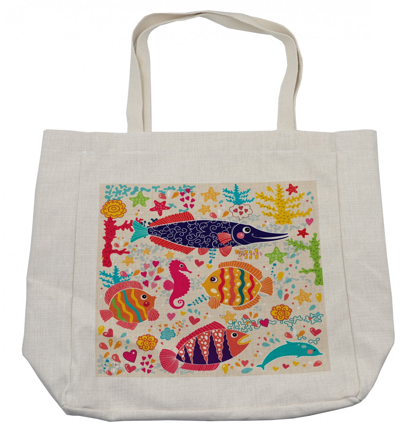 Sea Animals Shopping Bag, Art Fish Seahorse Starfish Dolphin Coral ...