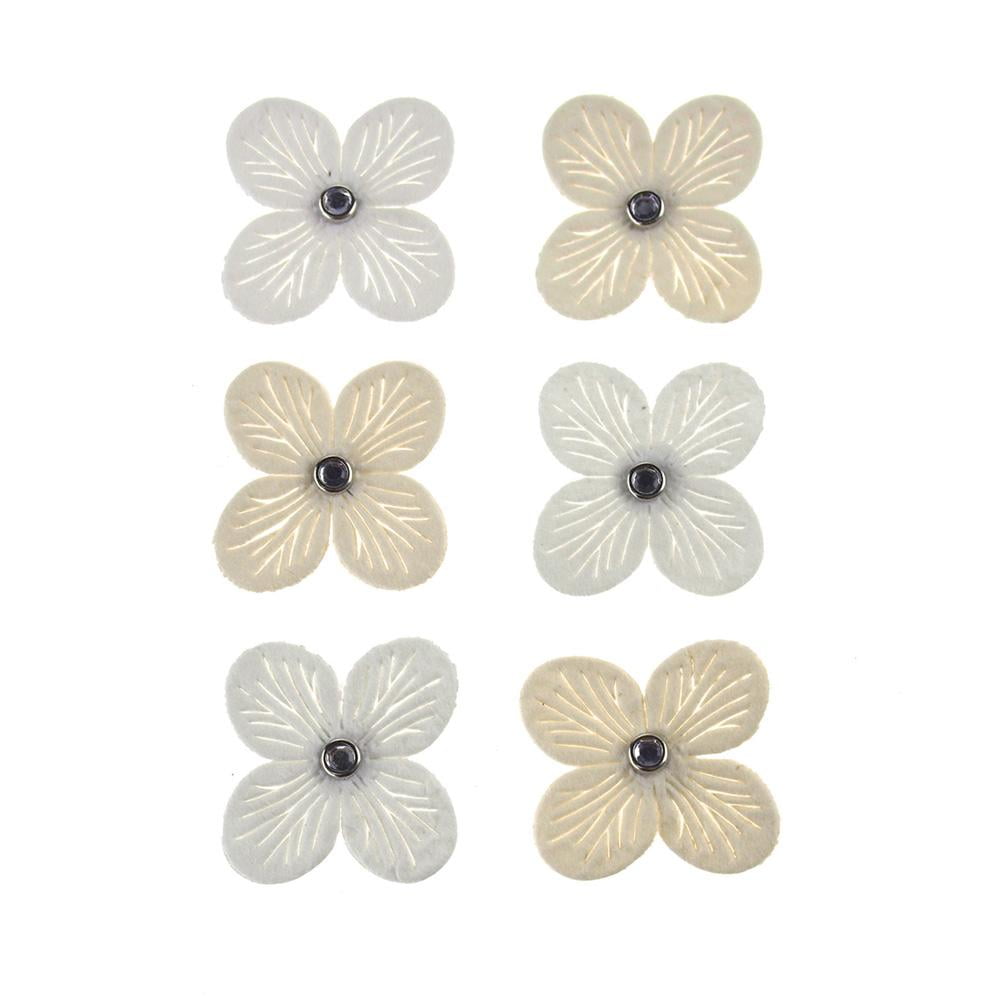 Self Adhesive Flower Embellishment 1 1 2 Inch 6 Count Cream