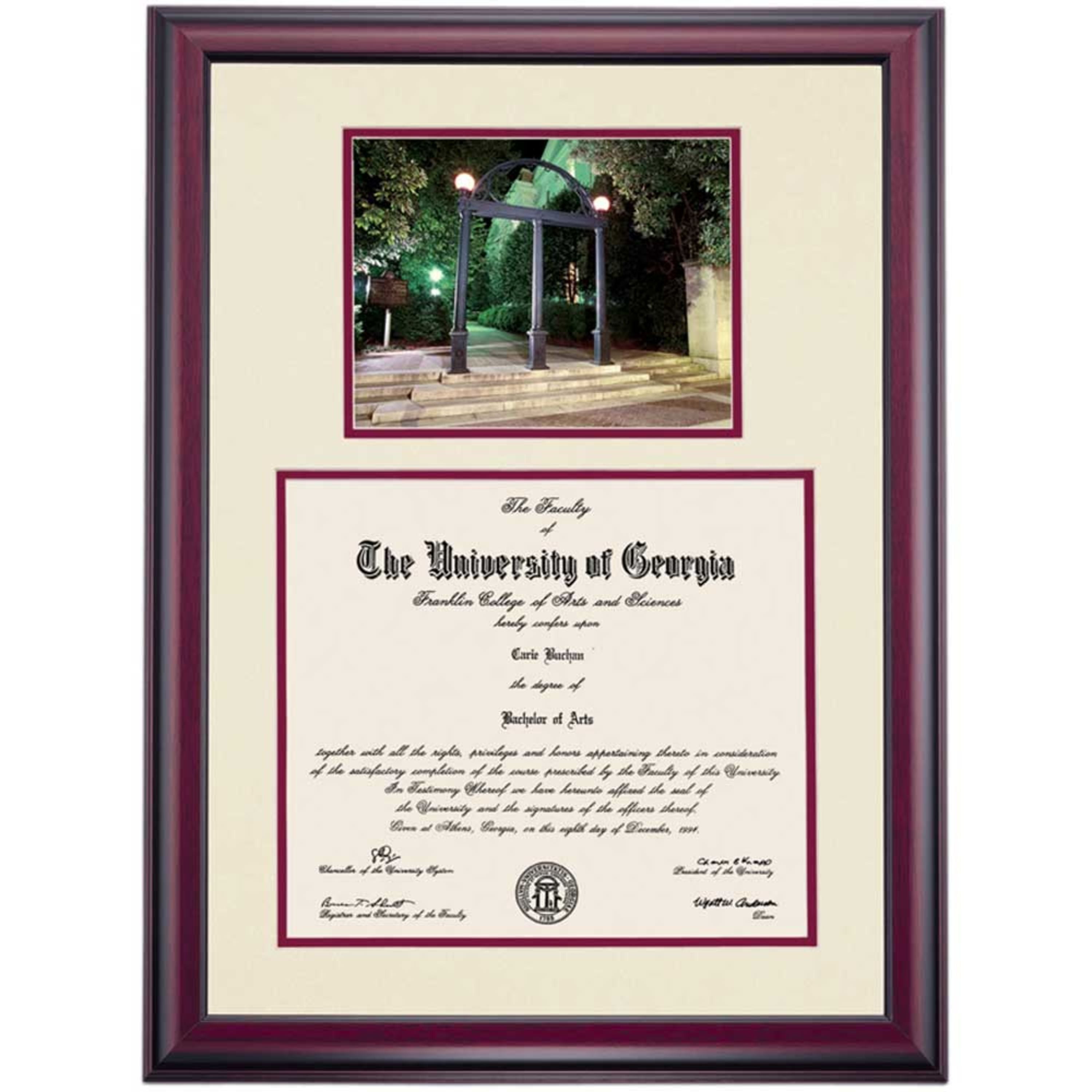 OCM Diploma Frame for University of Georgia UGA, Ivory/Maroon Mat with ...