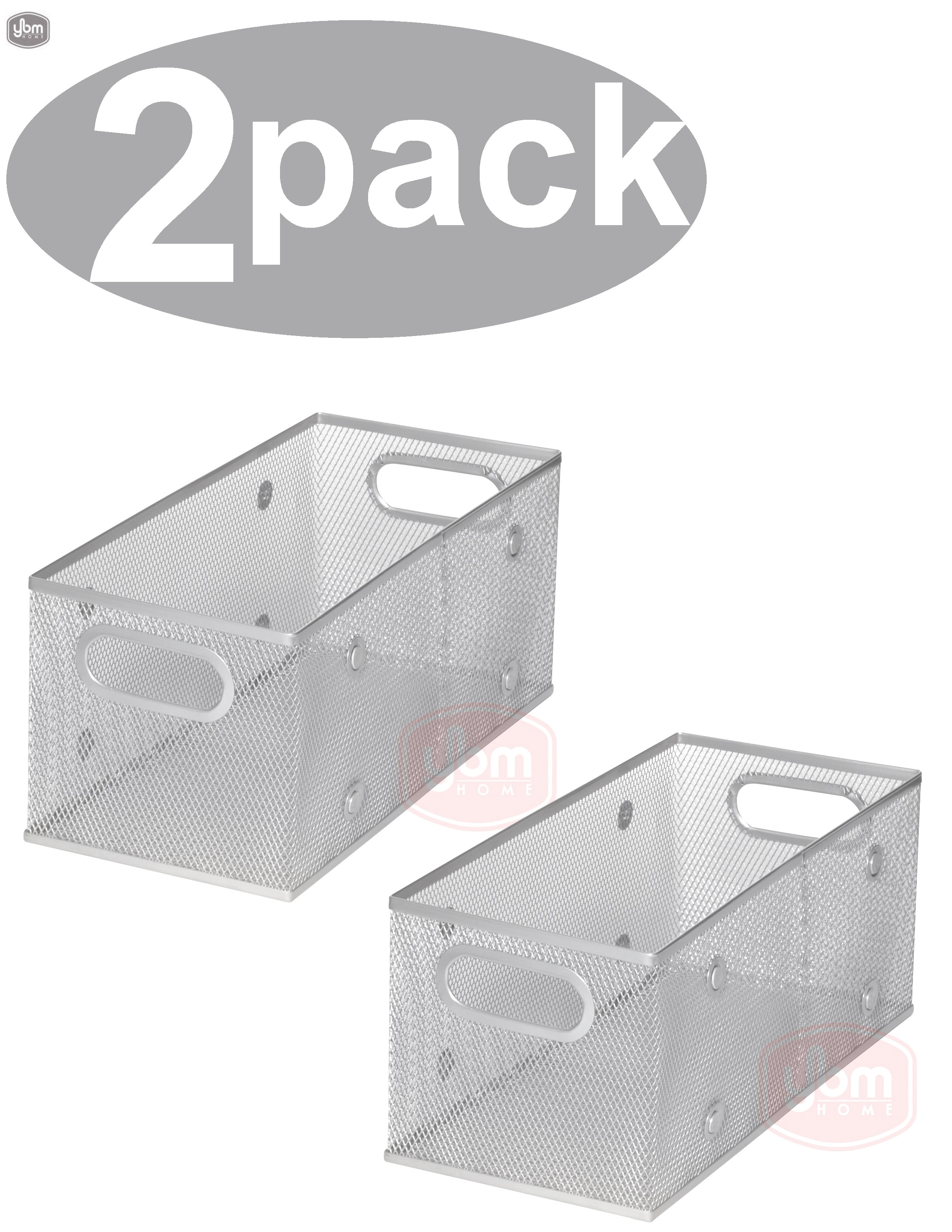 YBM Home Wire Mesh Steel Storage Basket Organizer, Silver 11” x 5.1” x ...